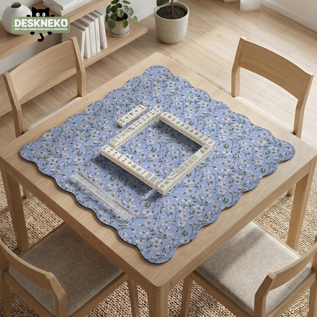Blue Floral Mahjong Mat, Mahjong Table Mat Board Game Pad, Neoprene ...