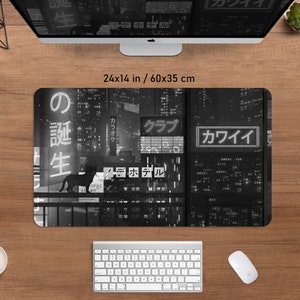 Tokyo City Desk Mat Vaporwave Mousepad Black and White, Lofi Japanese ...