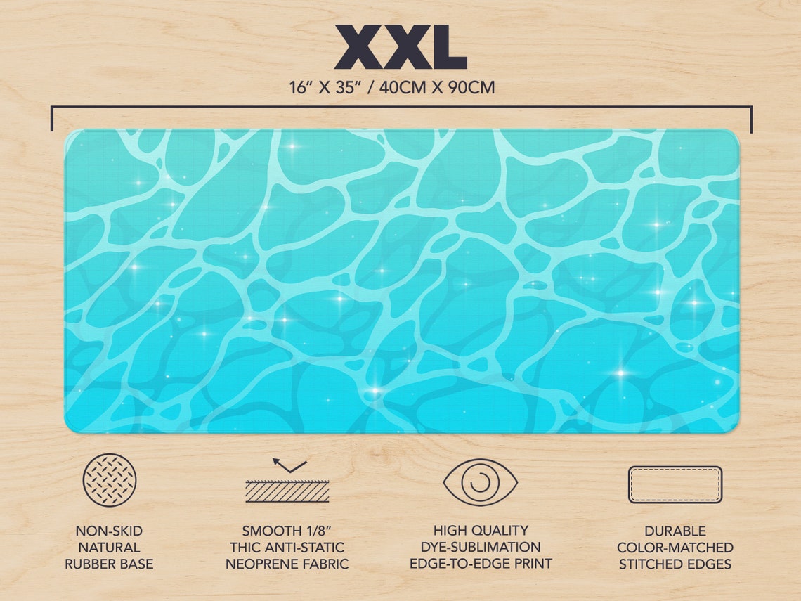 Turquoise Desk Mat Wave Cyan Mouse Pad Kawaii Cute Anime | Etsy