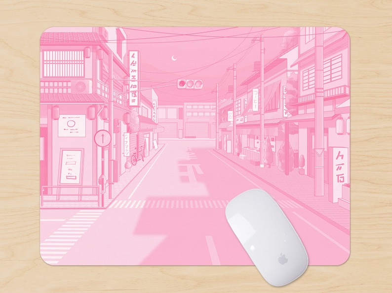 Pink Anime Desk Mat Xl,kawaii Mousepad Tokyo Street, Retro Lo-fi Pastel ...