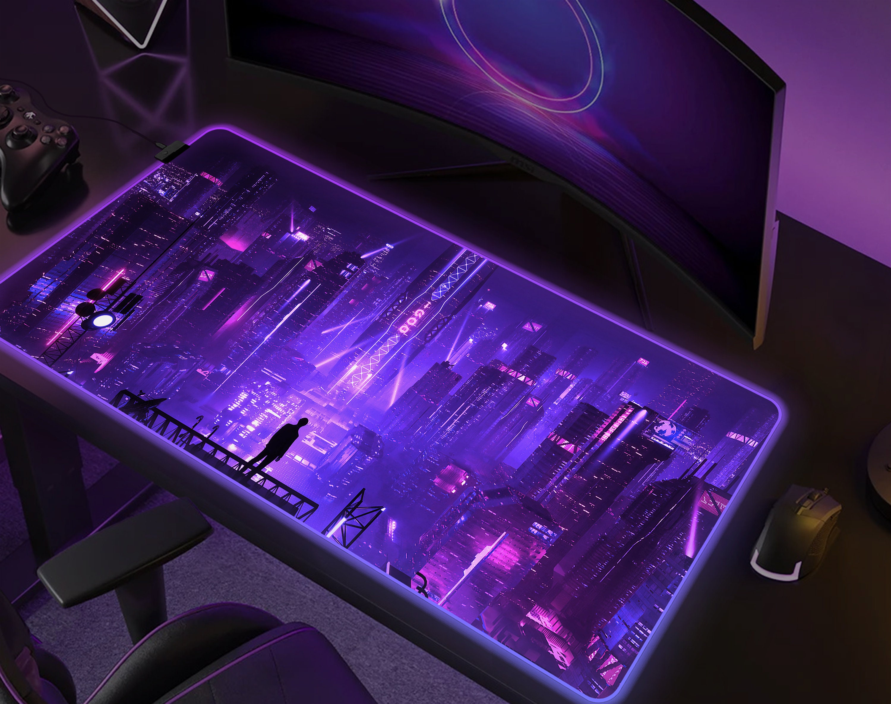 RGB Mousepad Large, Cyberpunk Desk Mat, Vaporwave Deskmat Led Purple ...