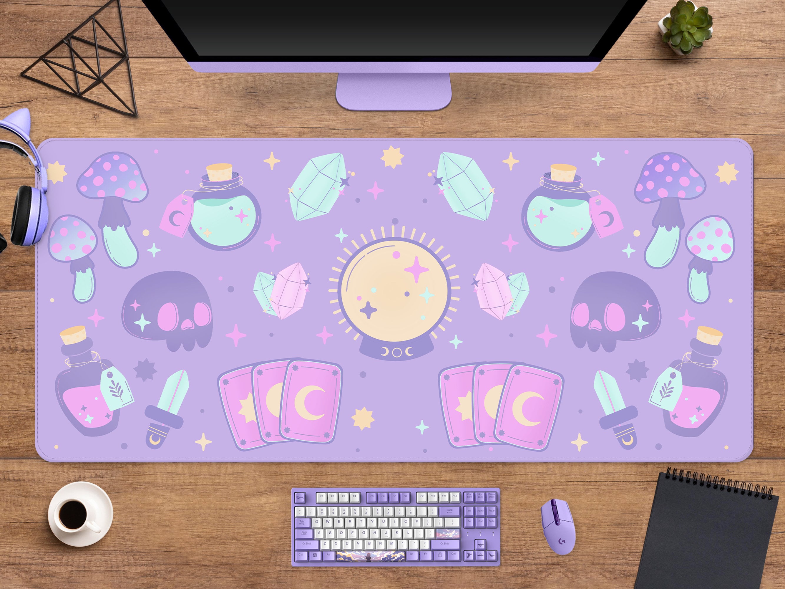 Pastel Goth Desk Mat Kawaii, Cute Witch Mousepad Purple, Pastel Lilac ...
