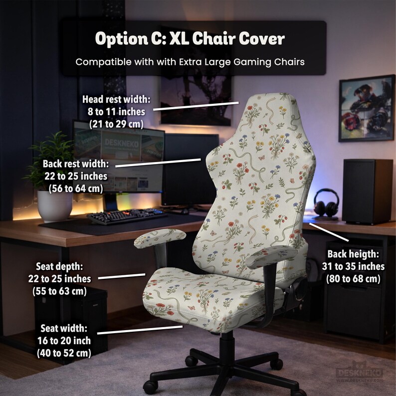 Cottage Garden Desk Chair Cover, Botanical Stretch Office Chair ...