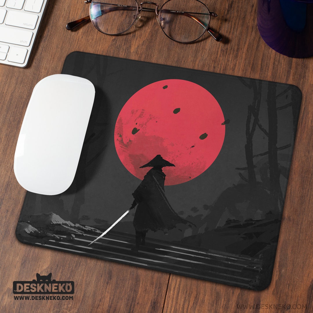 Japanese Mousepad Large, Samurai Mouse Pad, Anime Black Red Deskmat Led ...