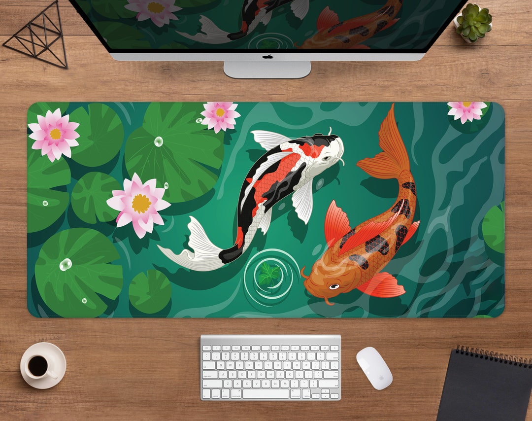 Koi Fish Desk Mat Japanese Mousepad Xl, Green Oriental Pond Asia, Lotus ...