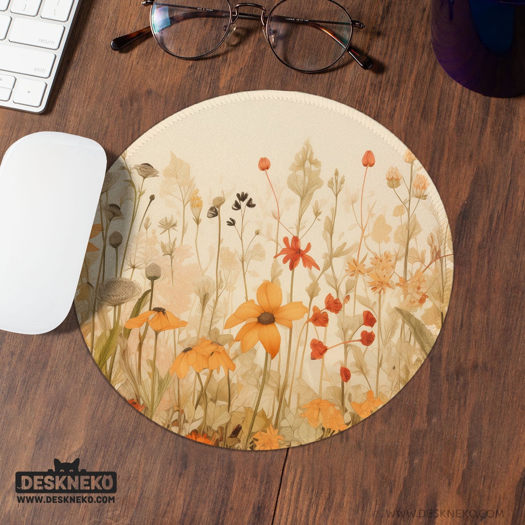 Cute Floral Mouse Pad, Wildflower Mousepad Beige Orange Ergonomic Wrist ...