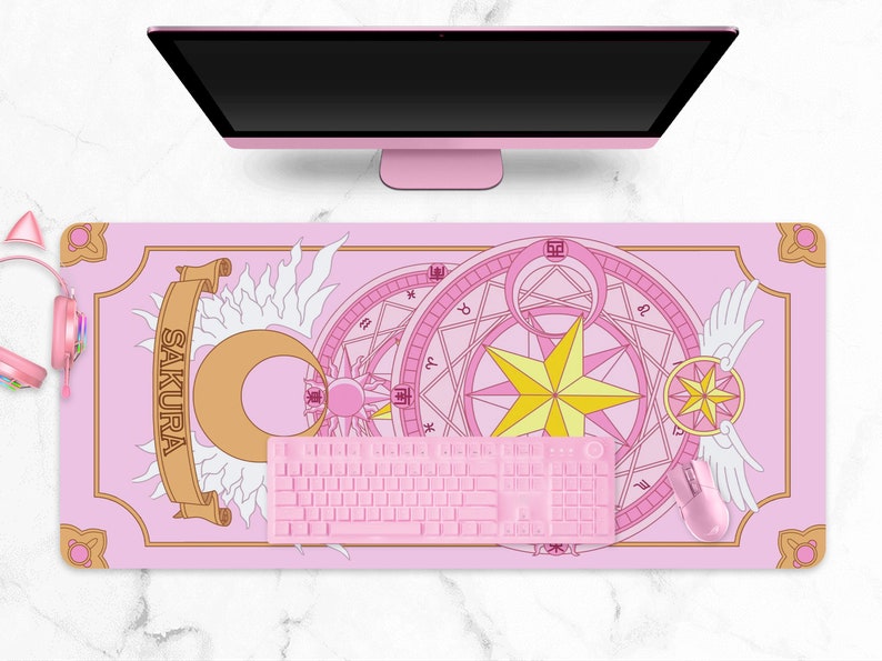 Sakura Desk Mat, XXL Gaming Mousepad, Kawaii Pastel Pink Cardcaptor ...