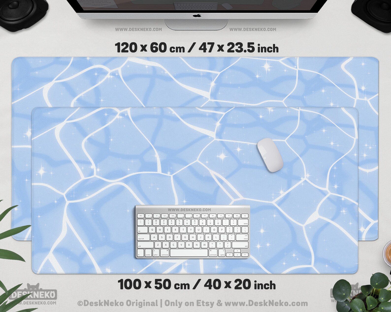 Blue Water Desk Mat: Kawaii Mouse Pad Xl, Light Ocean Waves Deskmat ...