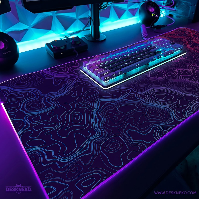 Topo Desk Mat Purple RGB Deskmat Large Xl Gaming Mousepad - Etsy