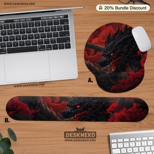 Red Dragon Desk Mat: Play Mat Mouse Pad, Black Japanese Keyboard ...