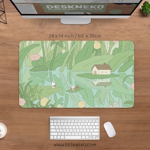 Cute Desk Mat Kawaii, Green Mousepad Aesthetic, Japanese Plants Lily ...