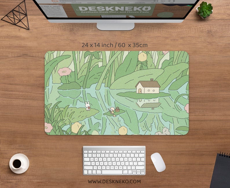 Cute Desk Mat Kawaii, Green Mousepad Aesthetic, Japanese Plants Lily ...