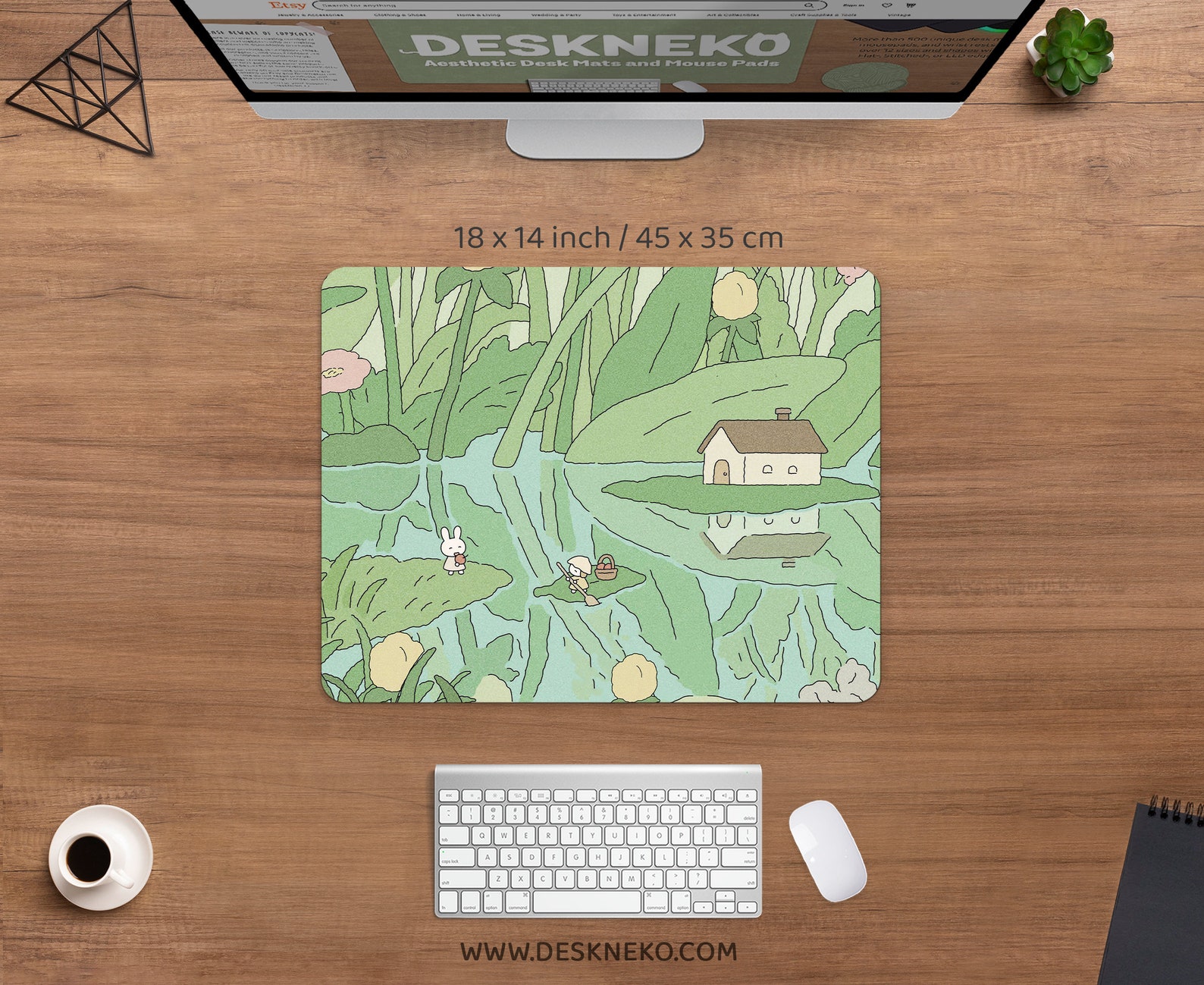 Cute Desk Mat Kawaii, Green Mousepad Aesthetic, Japanese Plants Lily ...