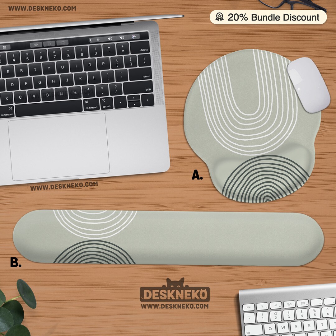 Boho Ergonomic Mouse Pad: Keyboard Wrist Rest, Sage Green Midcentury ...