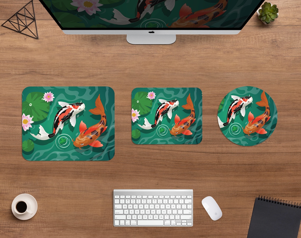 Koi Fish Desk Mat Japanese Mousepad Xl Green Oriental Pond - Etsy