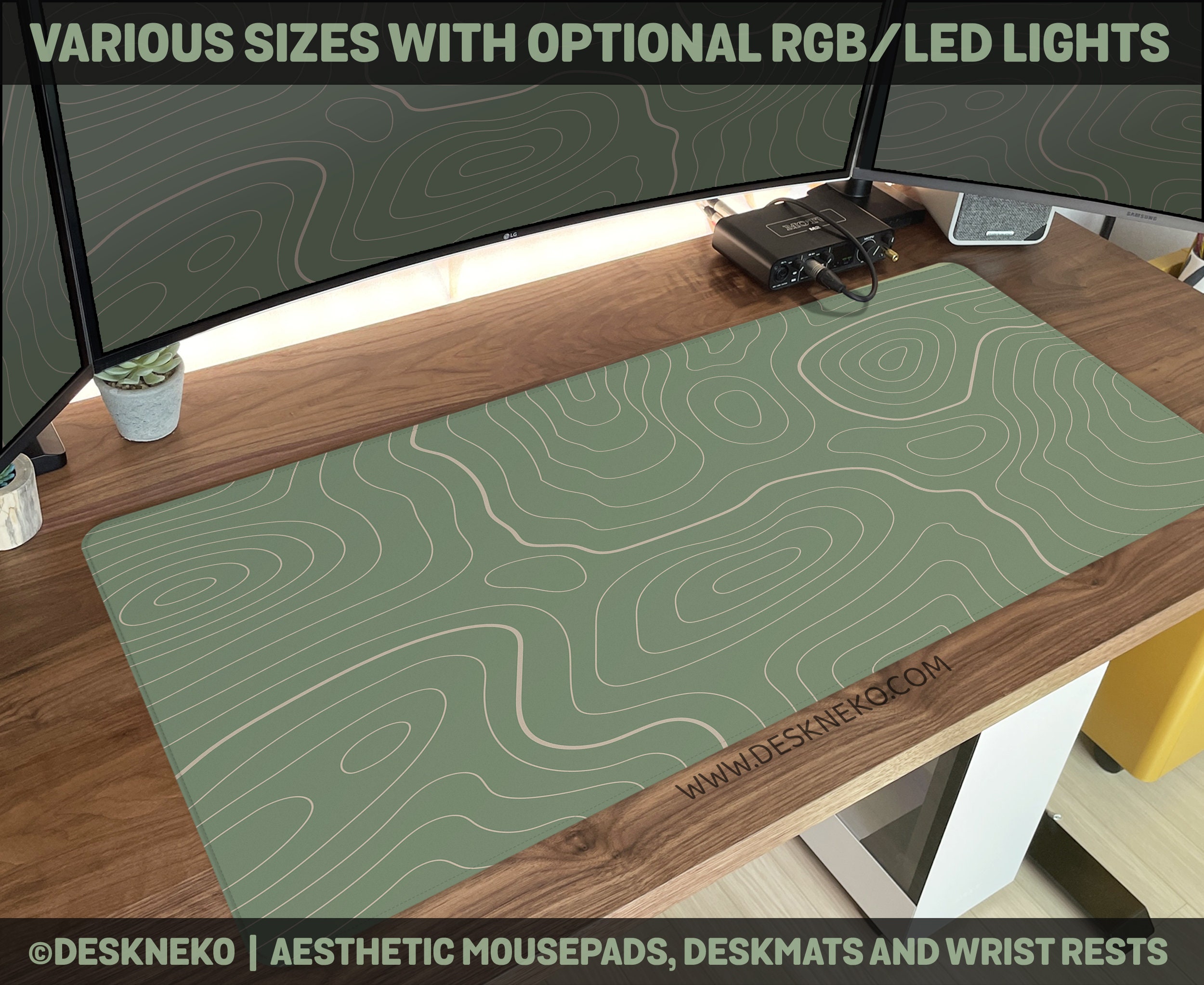 Green Topographic Desk Mat, Large Mouse Pad, Topo Map Contour Lines ...