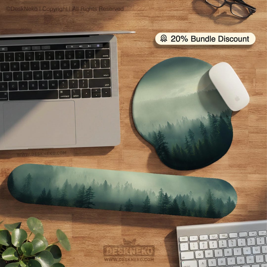 Forest Green Ergonomic Mousepad: Keyboard Wrist Rest, Mountain Deskmat ...