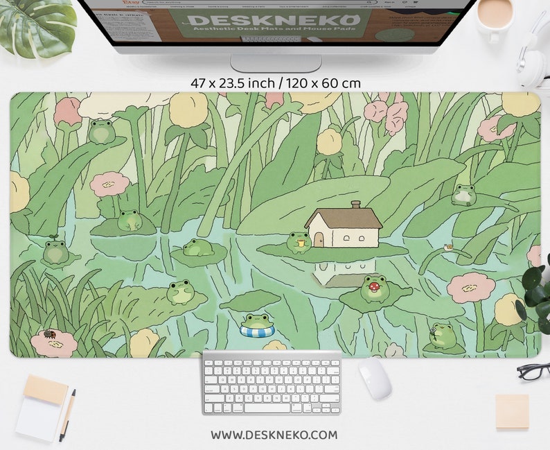 Kawaii Frogs Desk Mat Cute Mousepad Large Green Pond Kawai - Etsy