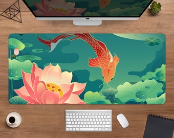 Black and White Desk Mat Koi Fish Pond Japanese Mousepad - Etsy Australia