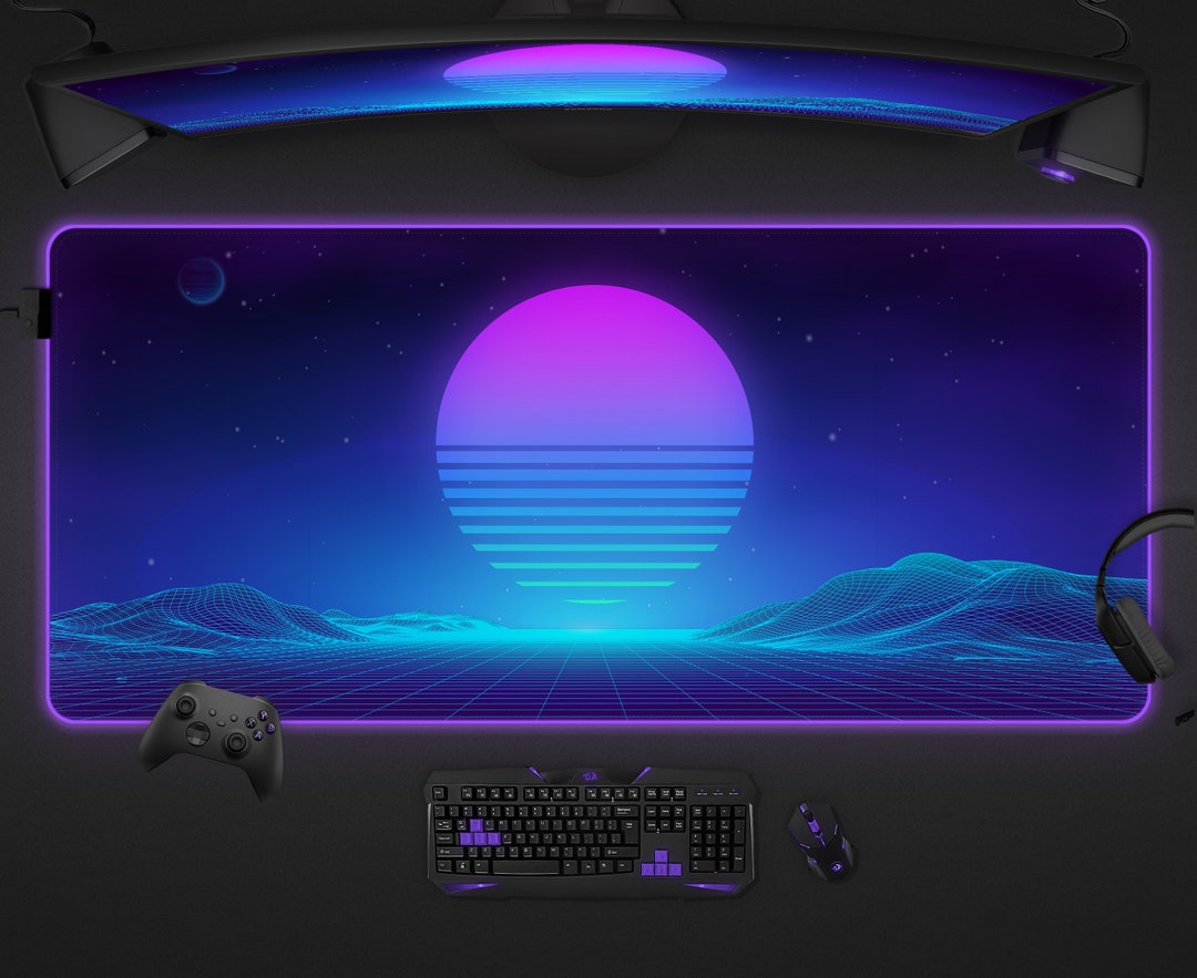 Vaporwave Mouse Pad Rgb Led, Gaming Desk Mat Large, Cyan Purple Blue ...