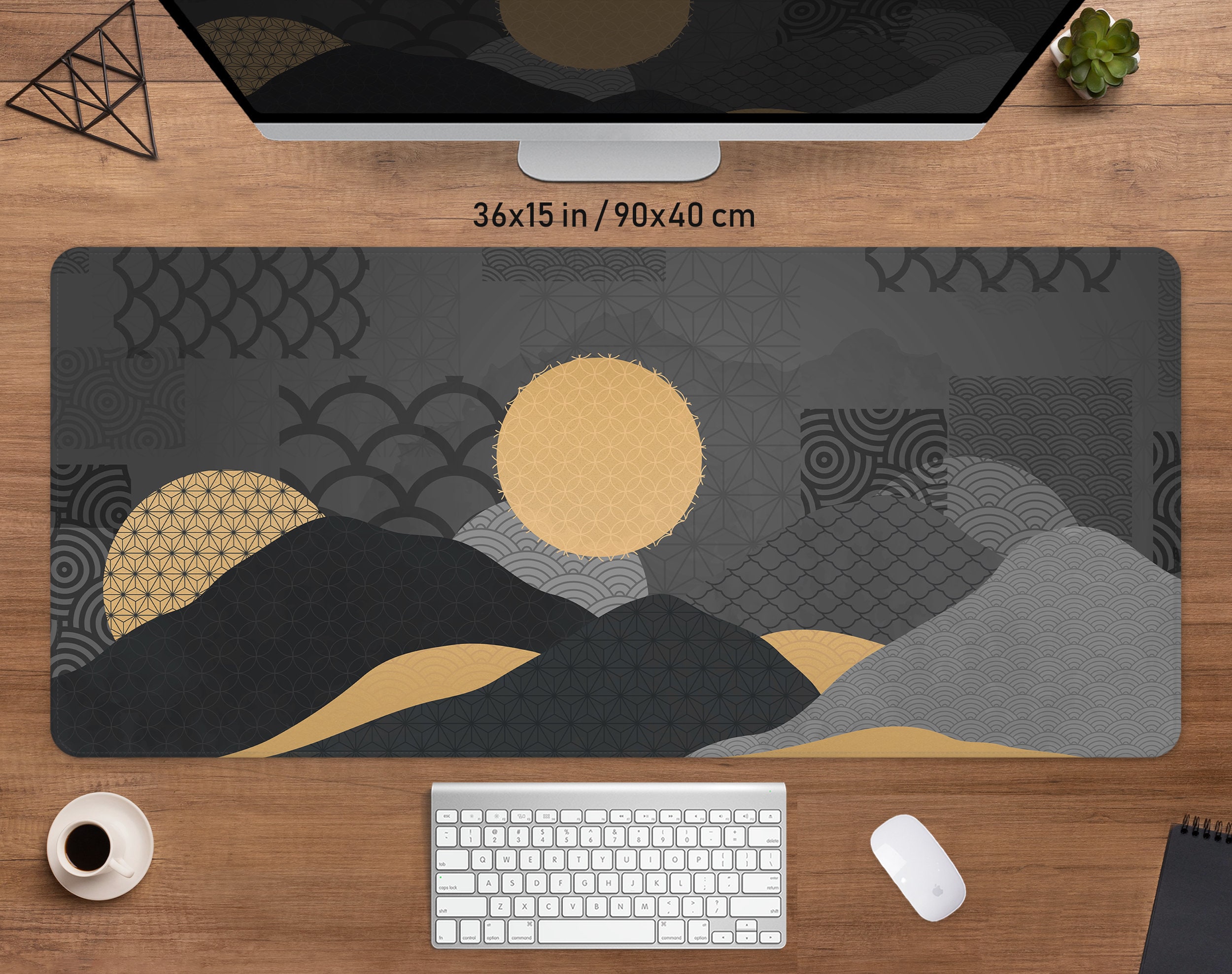 Black and Gold Desk Mat Mousepad Japanese Mountains and - Etsy