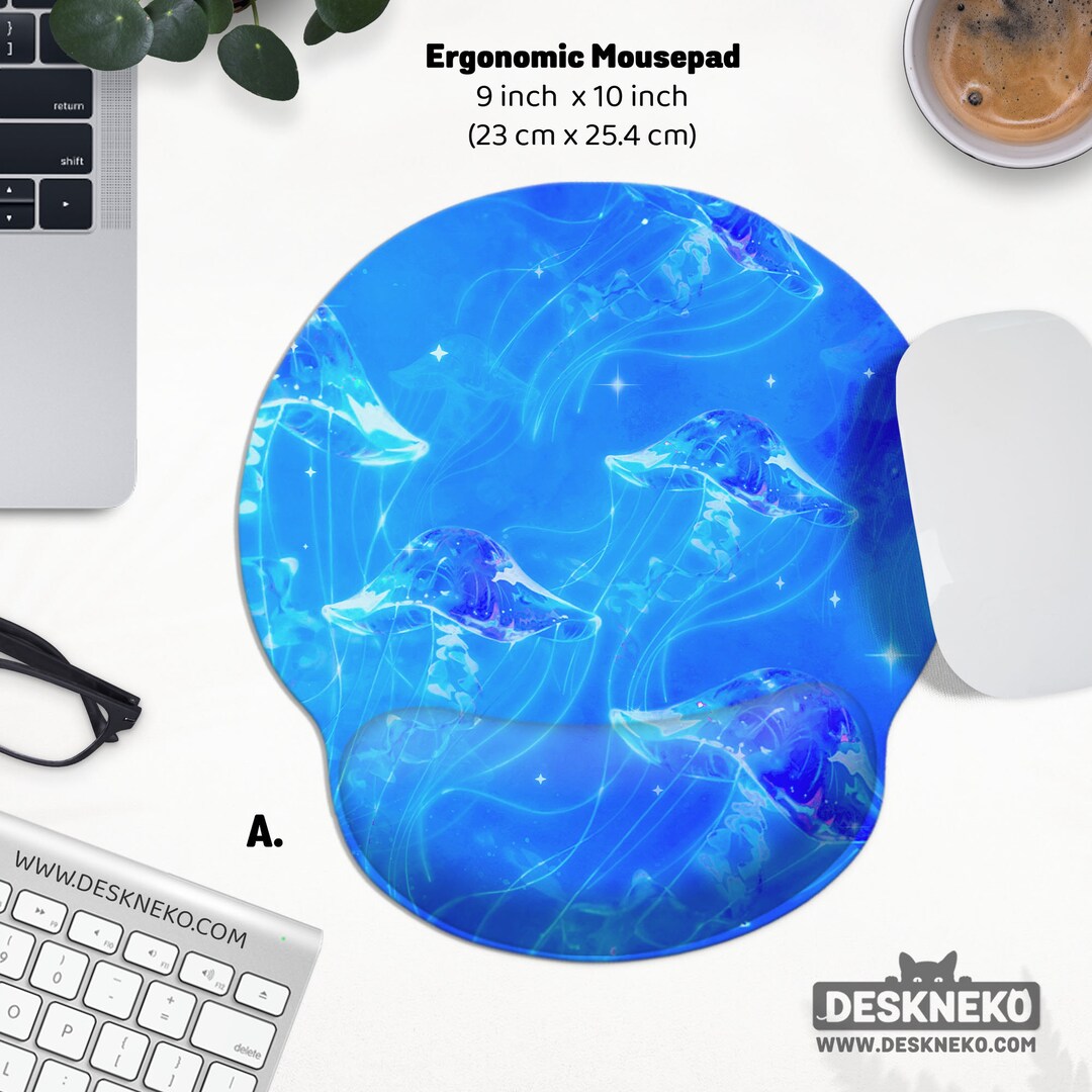 Blue Jellyfish Mouse Pad, Ocean Desk Mat Wrist Rest, Large Mousepad Led ...