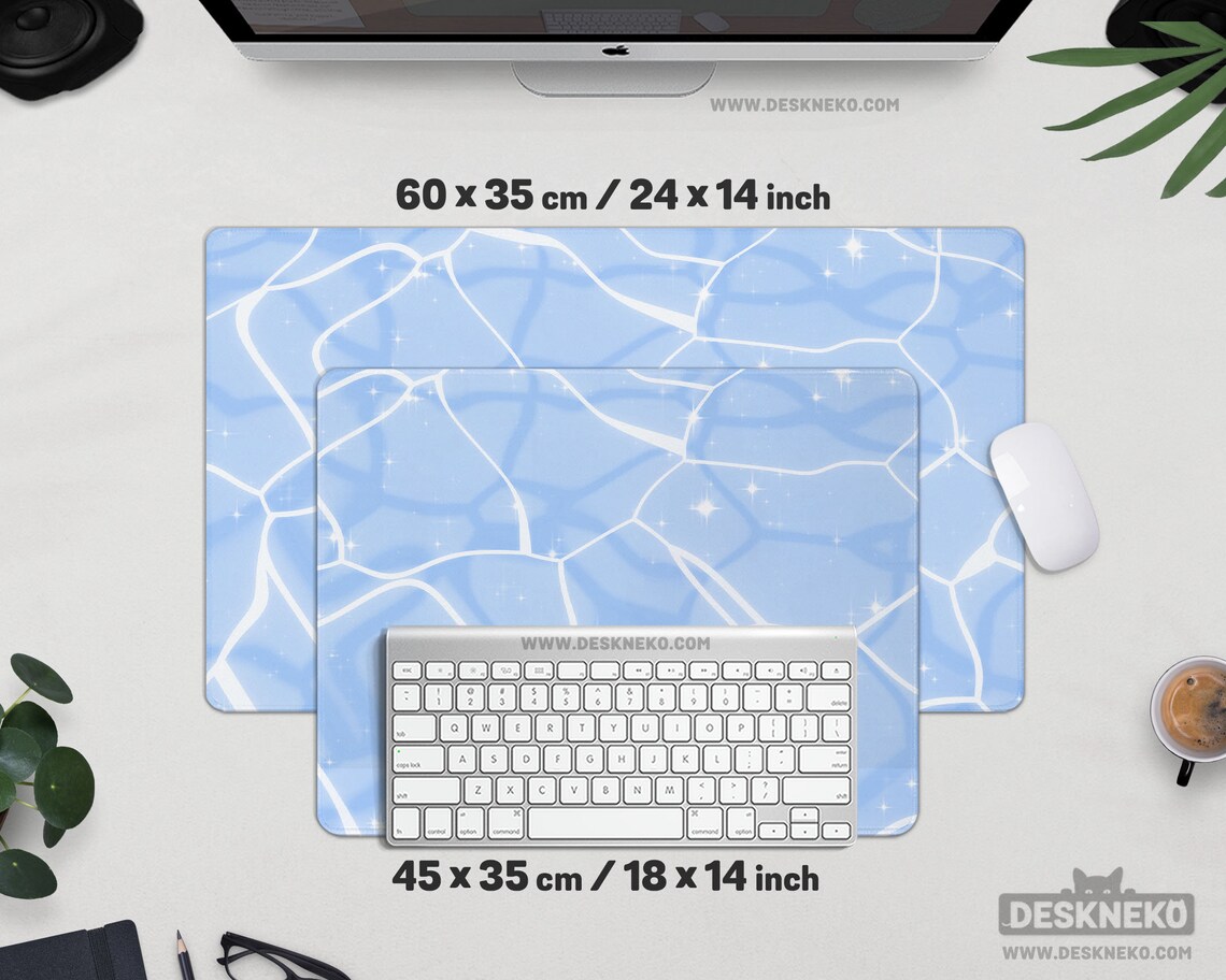 Blue Water Desk Mat: Kawaii Mouse Pad Xl, Light Ocean Waves Deskmat ...