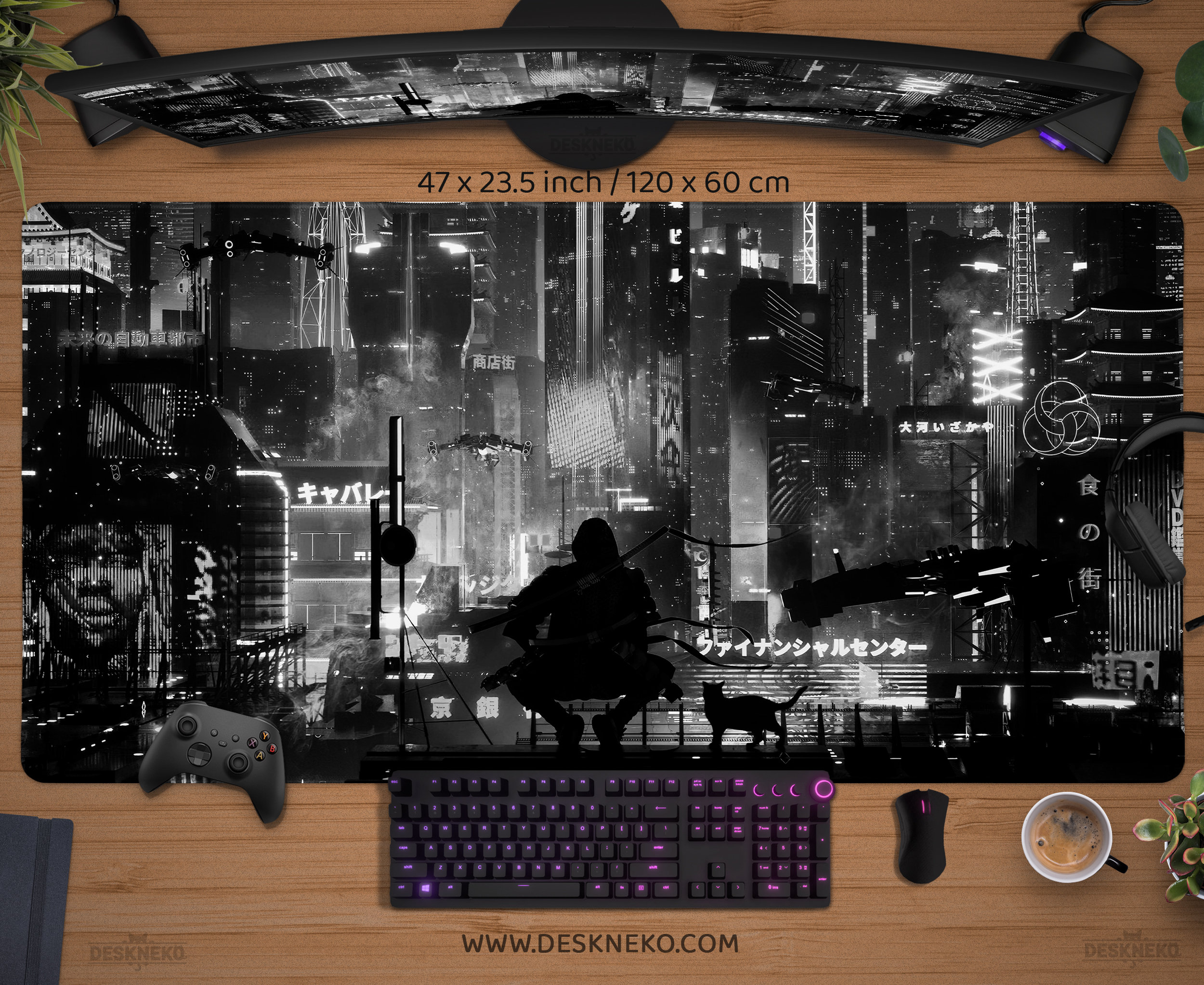 Gaming Desk Mat Black and White, Anime Deskmat Vaporwave sold by Nest ...
