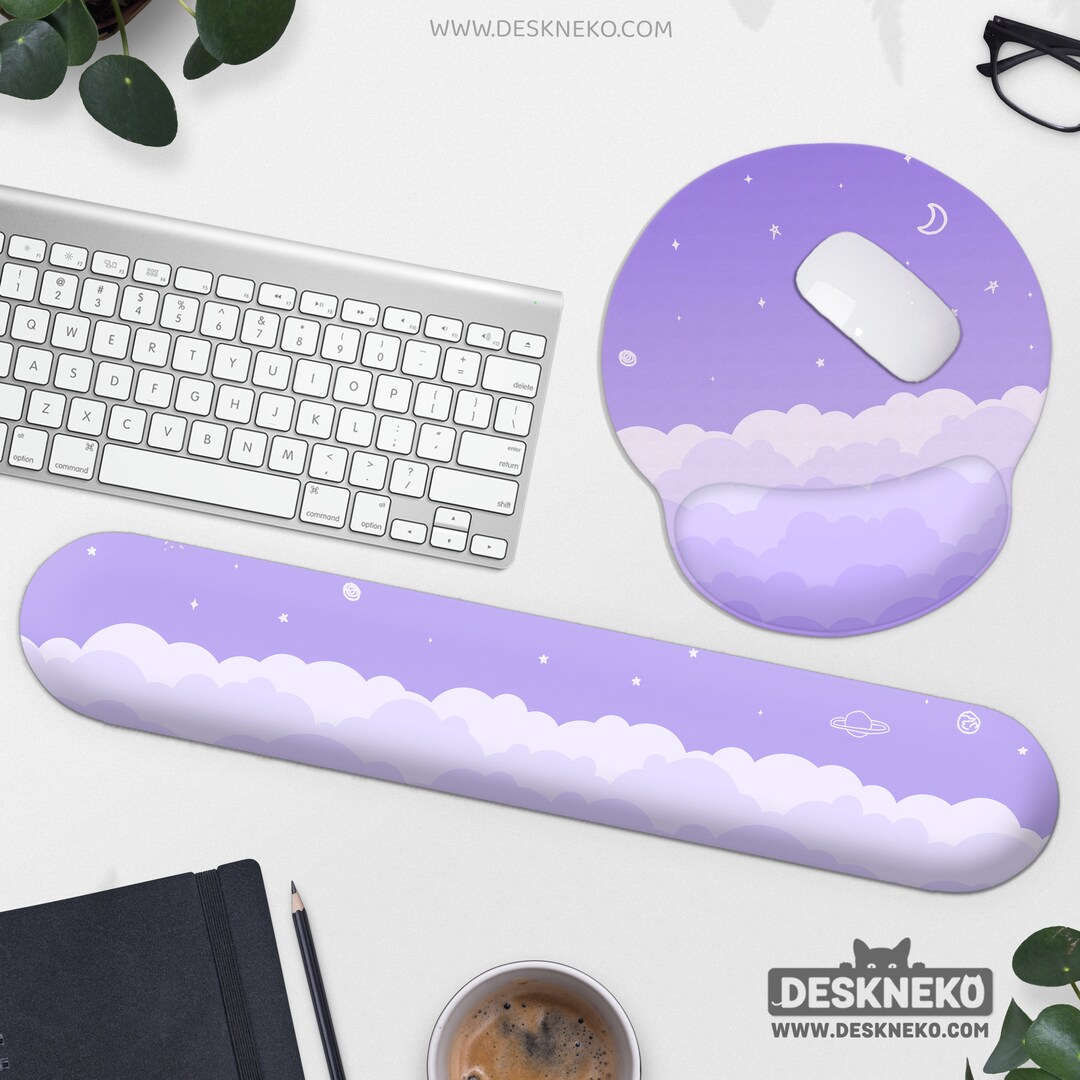 Purple Mousepad With Wrist Rest, Ergonomic Mouse Pad Cute, Kawaii Cloud ...
