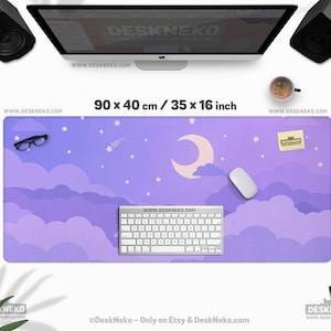 Kawaii Purple Desk Mat Xl, Cute Mouse Pad Xxl, Large Mousepad Clouds ...