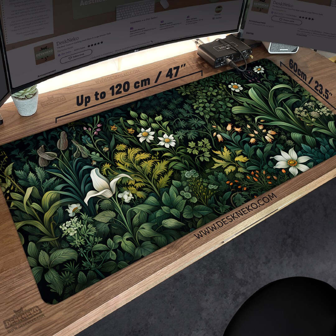 Botanical Desk Mat: Mouse Pad or Wrist Rest, Dark Green Plants, Art ...