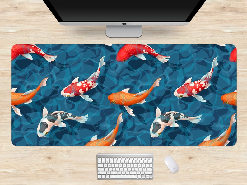 Koi Fish Mousepad Japanese Desk Mat XL Boho Nature Mouse Pad - Etsy