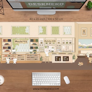Kawaii Desk Mat, Cute Mousepad, Korean Matcha Tea Cafe, Mochi Green ...