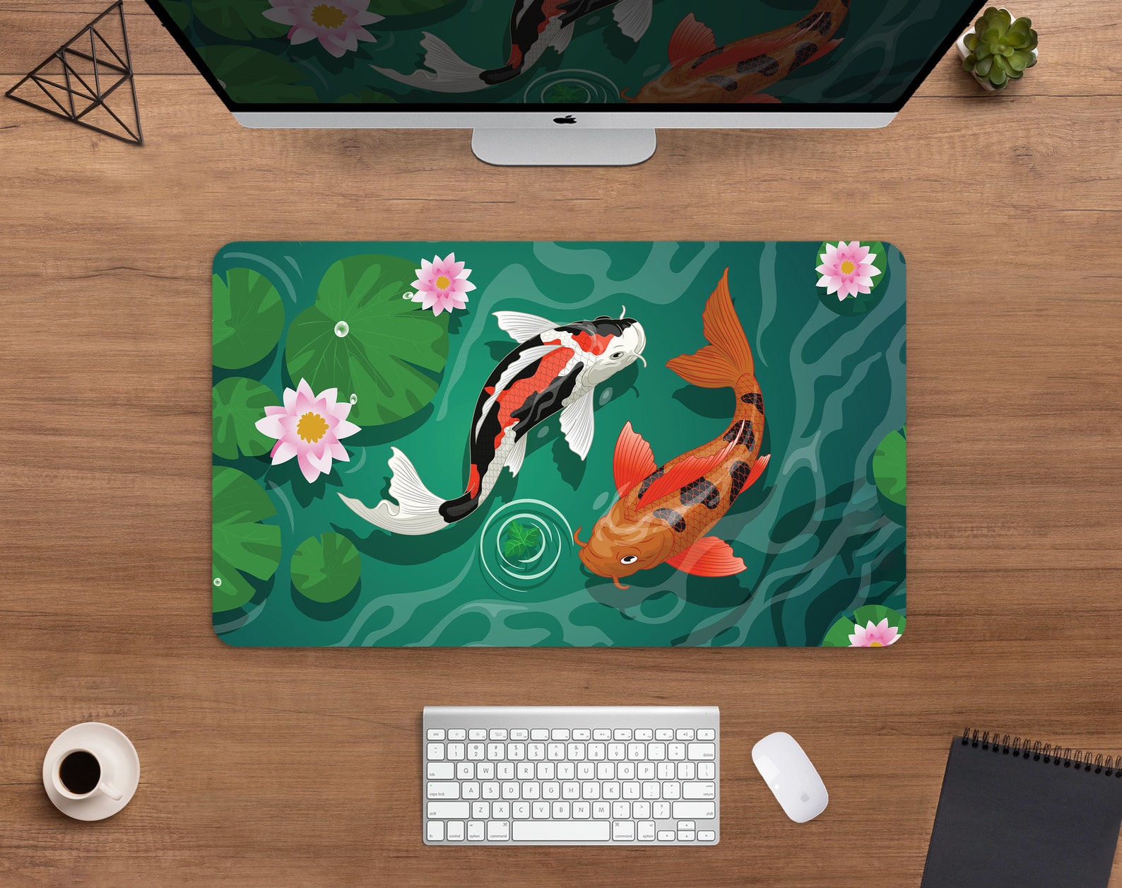 Koi Fish Desk Mat Japanese Mousepad Xl Green Oriental Pond - Etsy