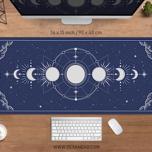 Light Blue Desk Mat Moon Phases, Cute Mousepad, Pastel Goth Neutral ...
