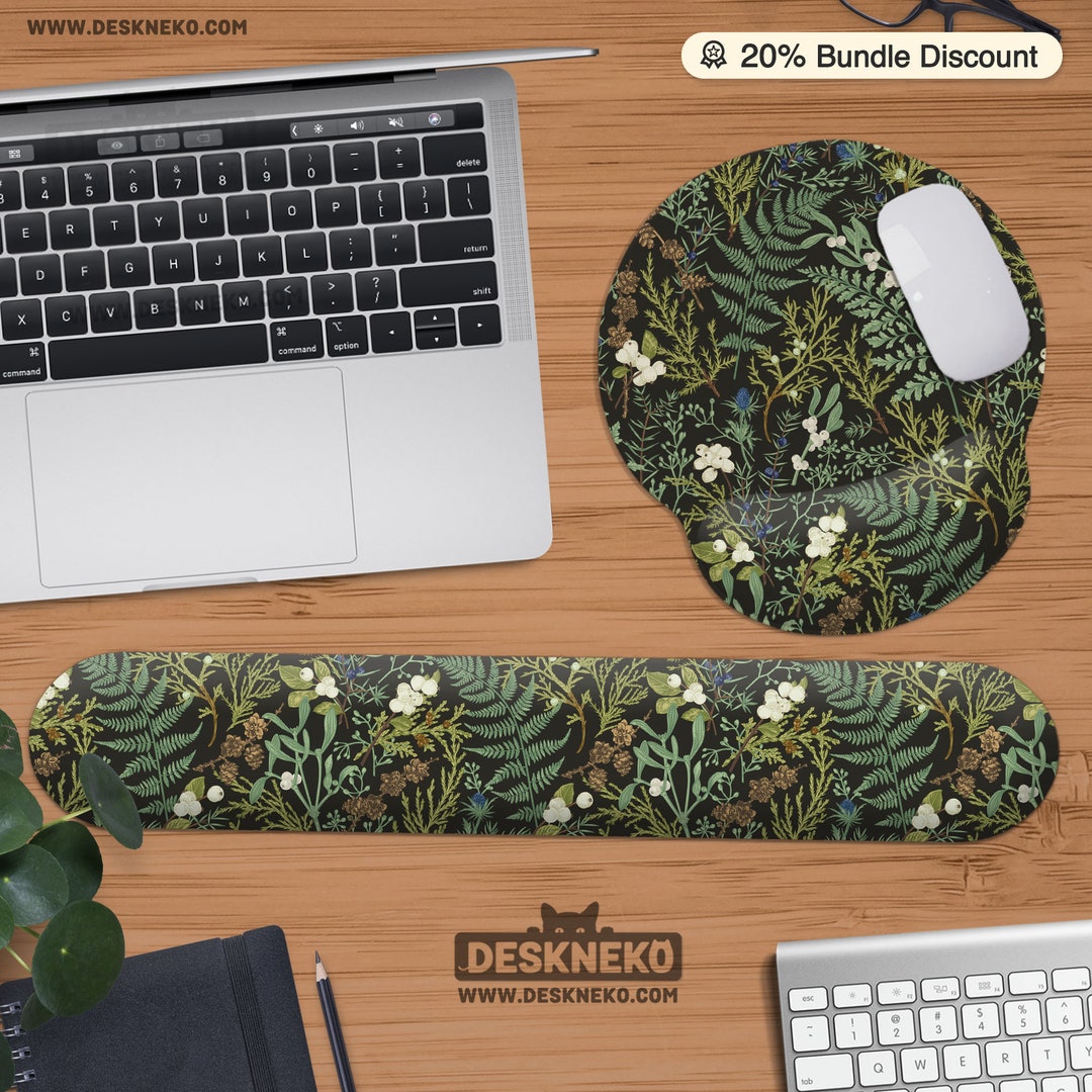 Ferns Mousepad Desk Mat, Ergonomic Mouse Pad With Wrist Rest, Green ...