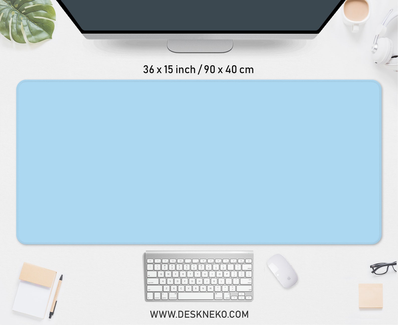 Blue Desk Mat, Custom Color Mousepad Plain Simple, Cute Light Baby ...