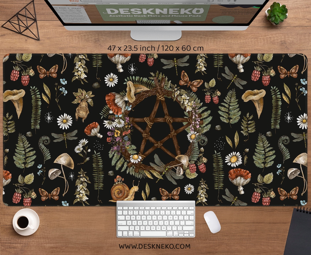 Witchy Desk Mat, Mushroom Mouse Pad, Pentagram Goth Forest, Dark Witch ...