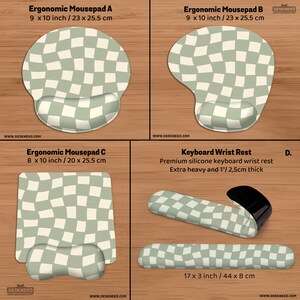 Checkered Mouse Pad With Wrist Rest, Green Groovy Boho Sage Beige ...