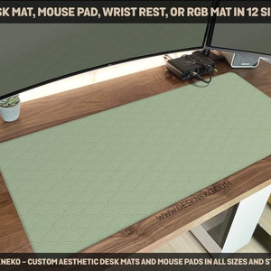 Matcha Green Desk Mat, Japanese Mousepad Aesthetic, Seigaiha Wave ...