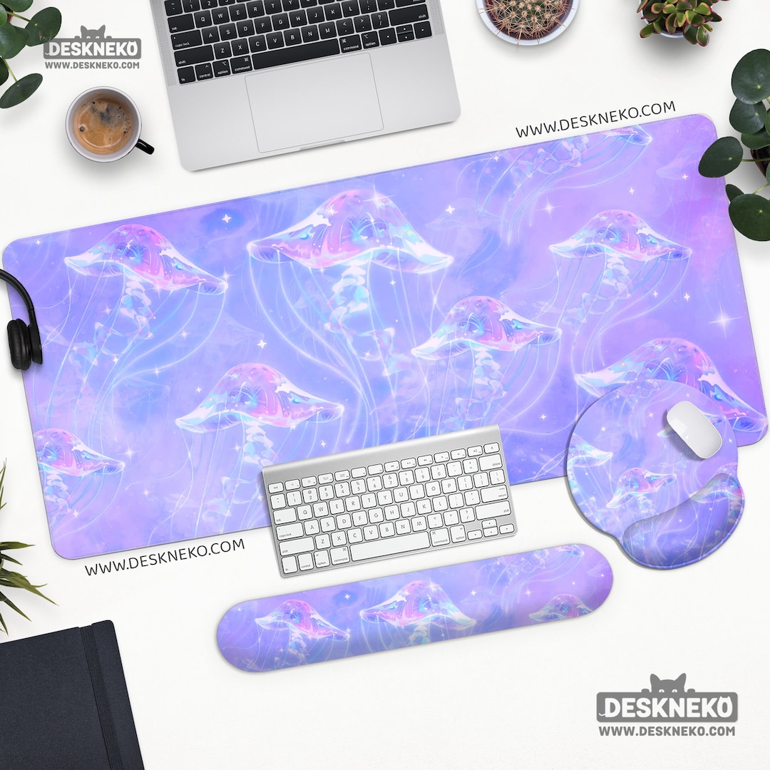 Jellyfish Desk Mat Purple, Kawaii Mouse Pad Wrist Rest, Large Mousepad ...