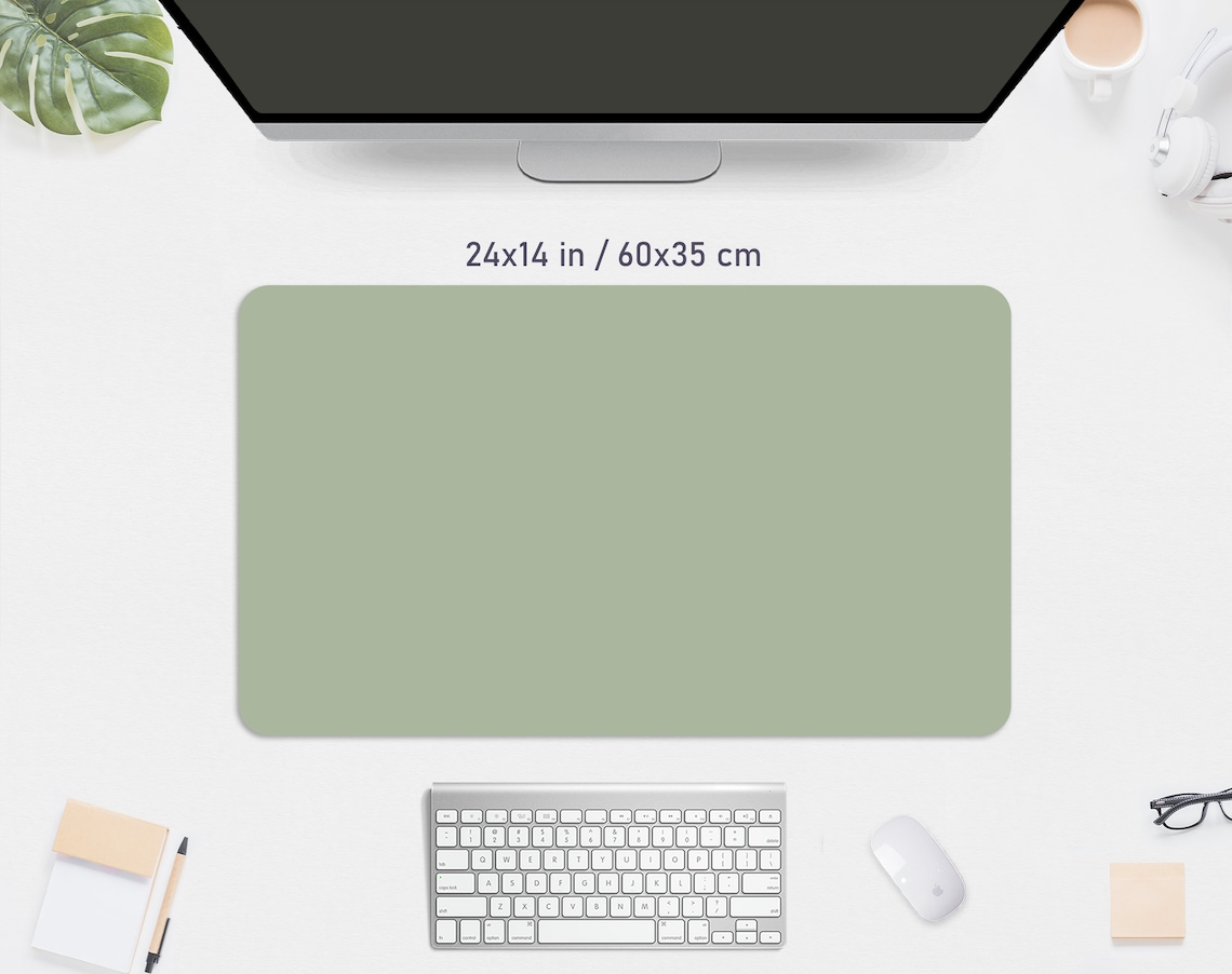 Sage Green Desk Mat Mousepad, Minimalistic Boho Neutral Pastel, Big ...
