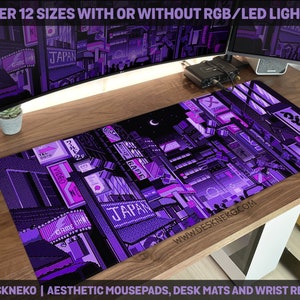 Gaming Mouse Pad Anime, Large Purple Desk Mat Rgb Led, Japanese ...
