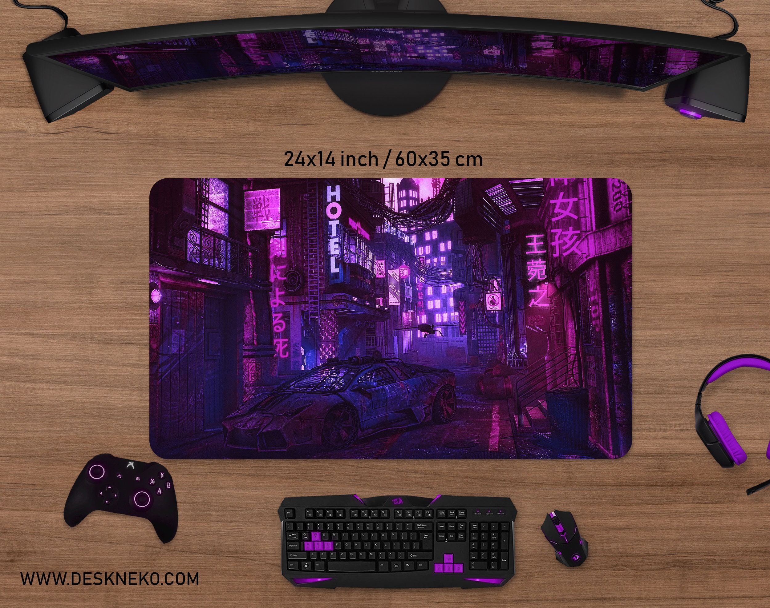 Cyberpunk Desk mat RGB, Vaporwave Mousepad neon city, Tokyo Deskmat Led ...