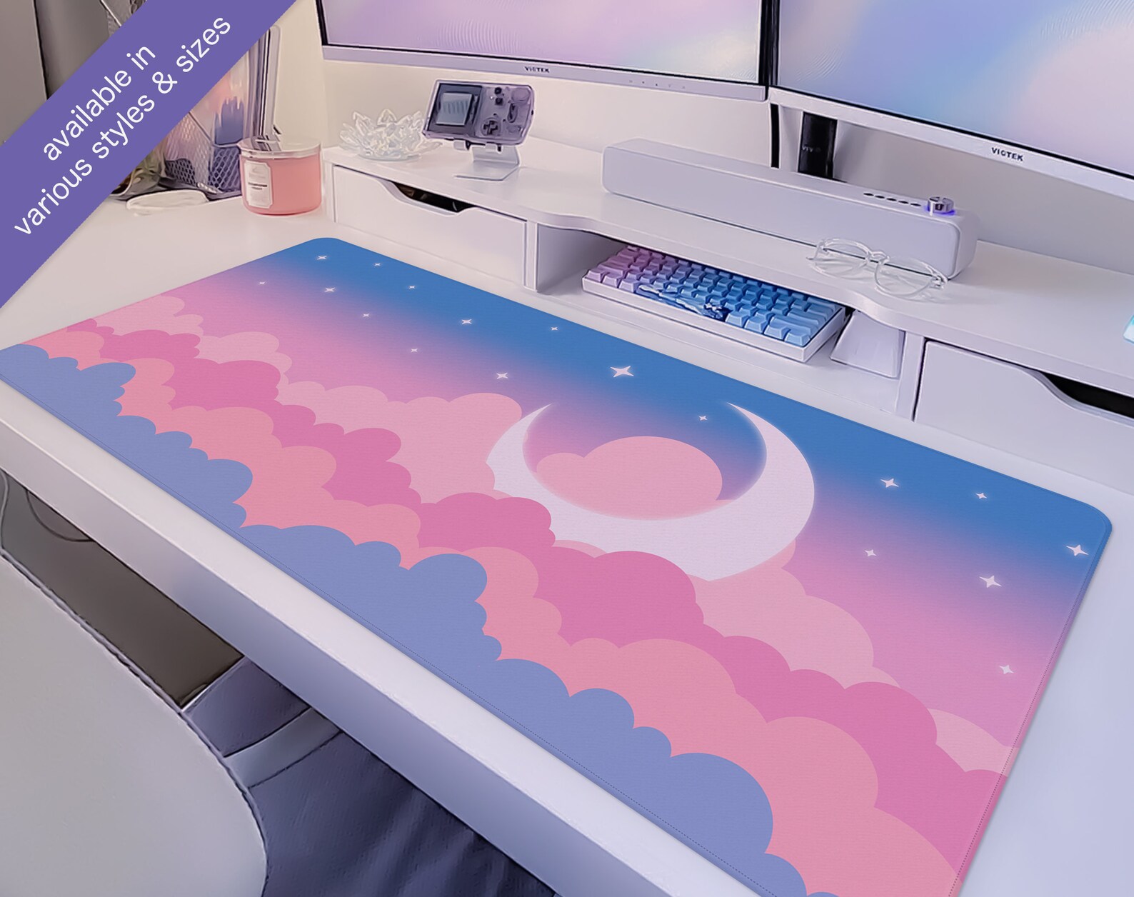 Cute Clouds Desk Mat Kawaii Pastel Pink Mouse Pad XL Desk - Etsy