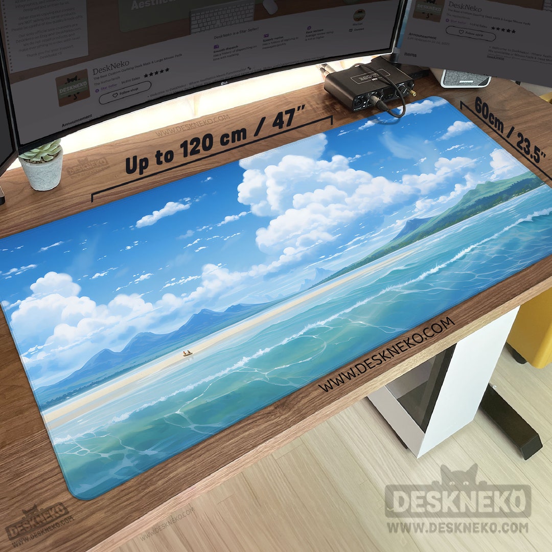 Anime Ocean Desk Mat: Play Mat or Mouse Pad, Cute Light Blue Waves ...