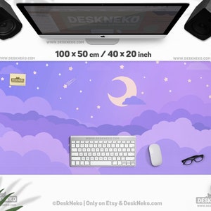 Kawaii Purple Desk Mat Xl, Cute Mouse Pad Xxl, Large Mousepad Clouds ...