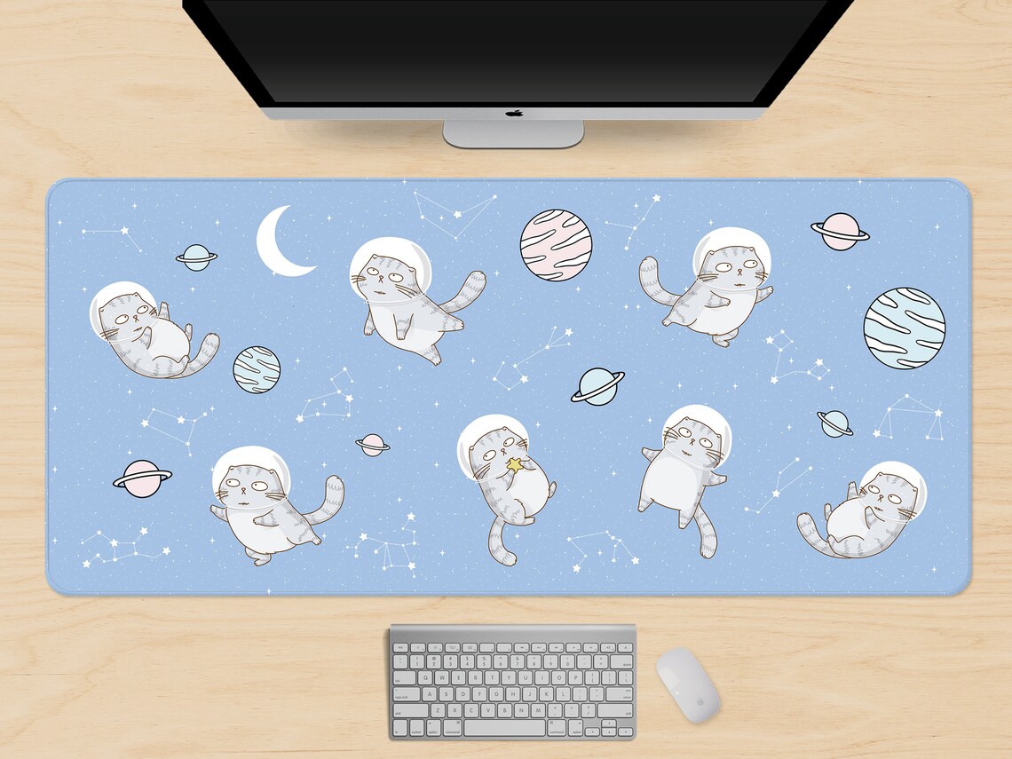 Cute Space Cats Desk Mat Xl Kawaii Mousepad Xxl Large Gaming - Etsy