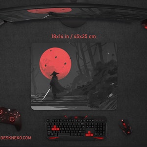 Red Moon Samurai Desk Mat Japanese Mousepad, LED RGB Gaming Deskpad ...