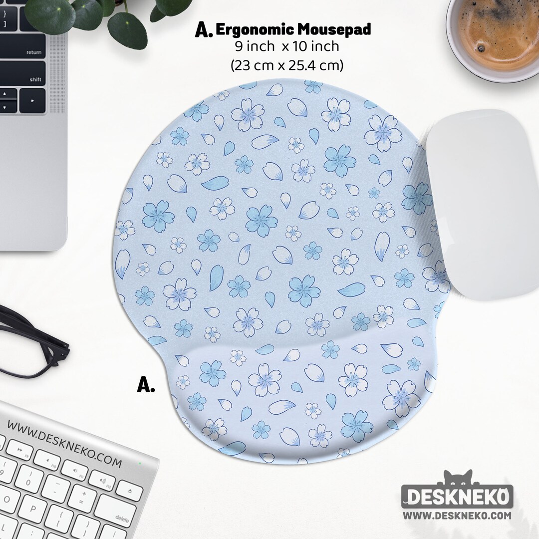 Sky Blue Mouse Pad Wrist Rest, Cute Ergonomic Mousepad, Light Cherry ...